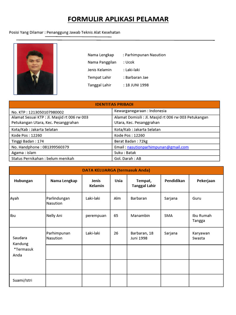 Draft Form Aplikasi Pelamar For OS | PDF