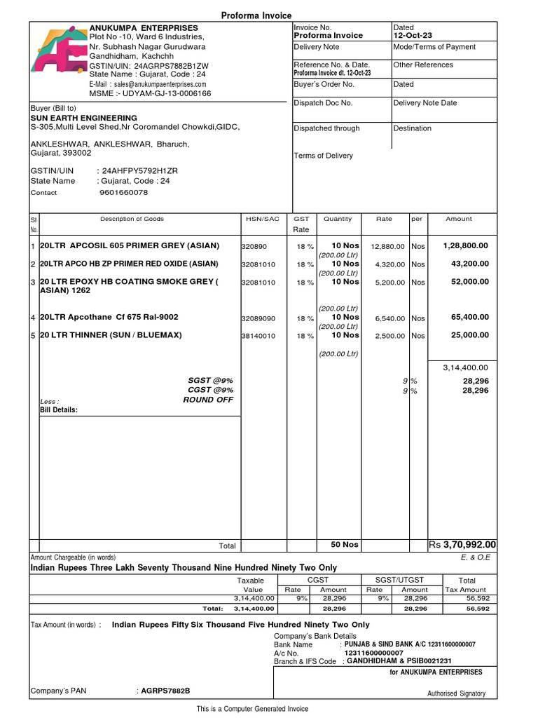 Proforma Invoice for Paint Products | PDF | Government | Public Finance