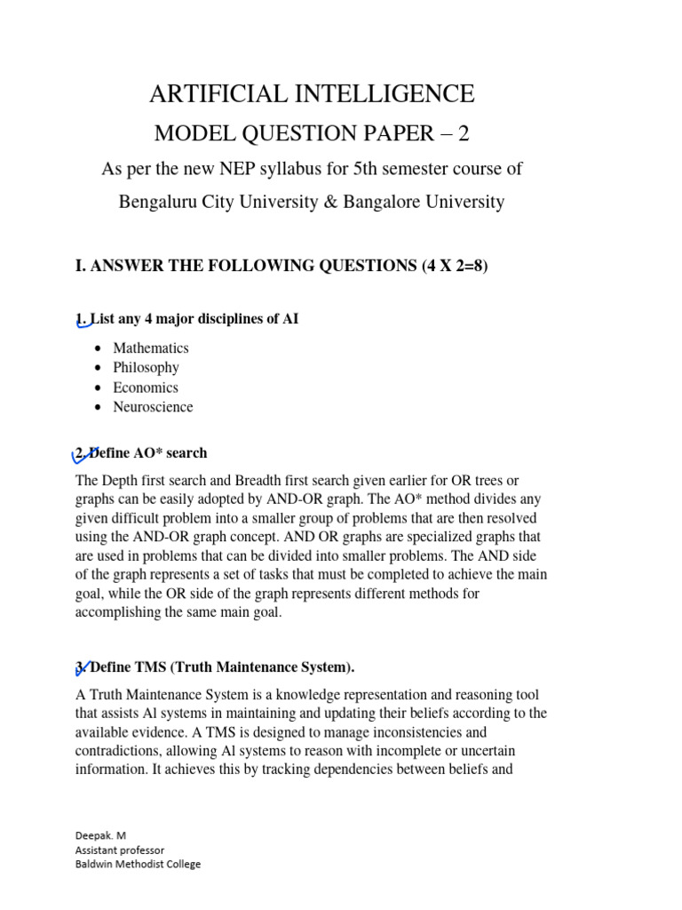 Ai Model Question Paper-2 | PDF | Ambiguity | Artificial Intelligence