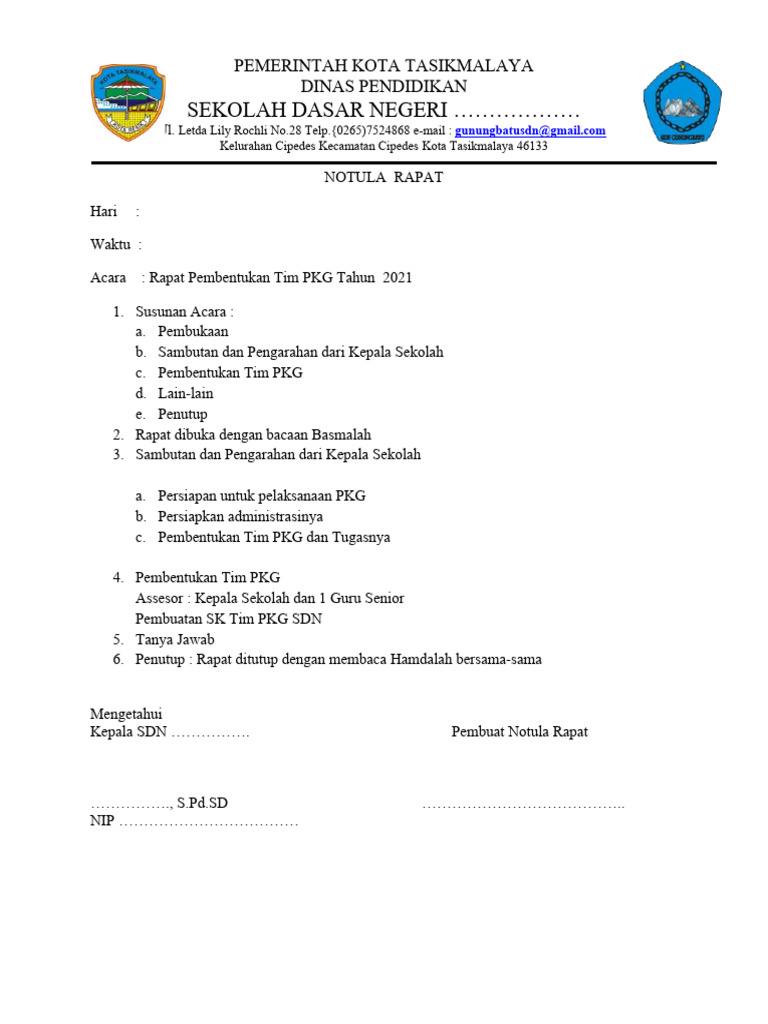 Undangan Dan Nutola Rapat PKG 2021-2022 | PDF