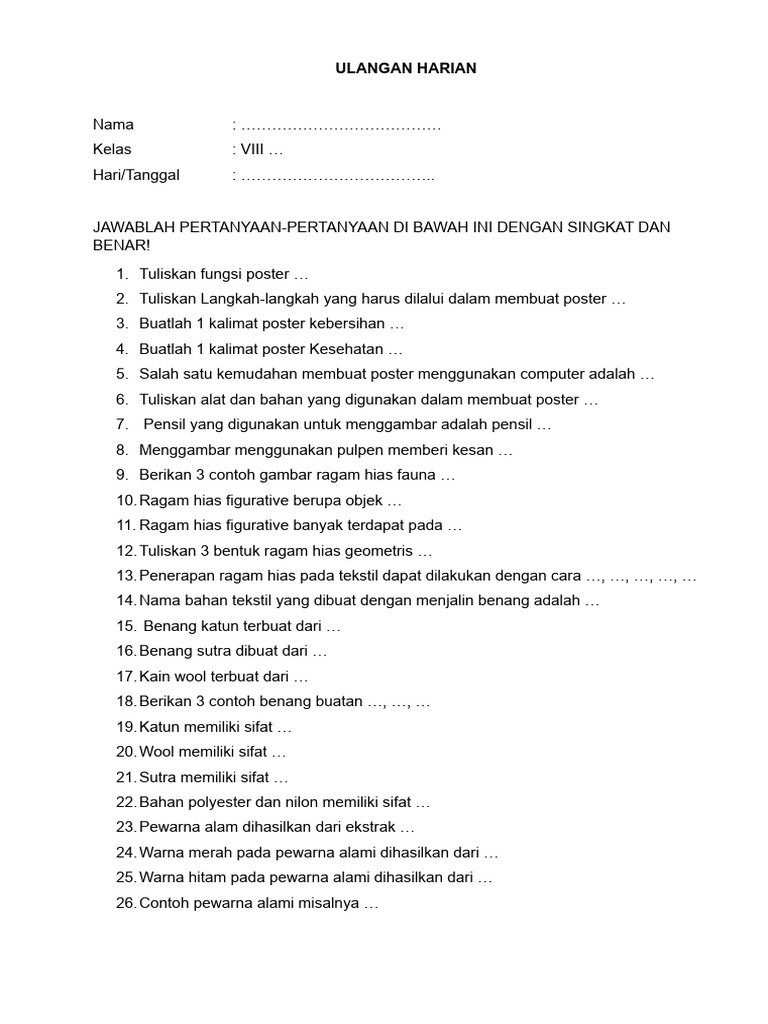 Soal Ulangan Harian Kelas VIII | PDF