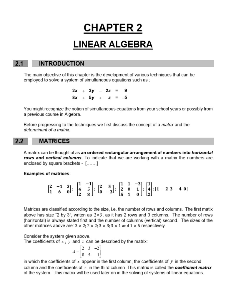 Chapter 2 Matrices MATV101 Updated | PDF | Matrix (Mathematics ...