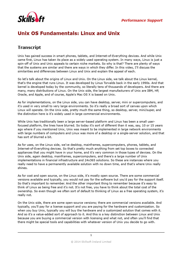 Unix Os Fundamentals Linux And Unix Transcript Pdf Linux Operating System
