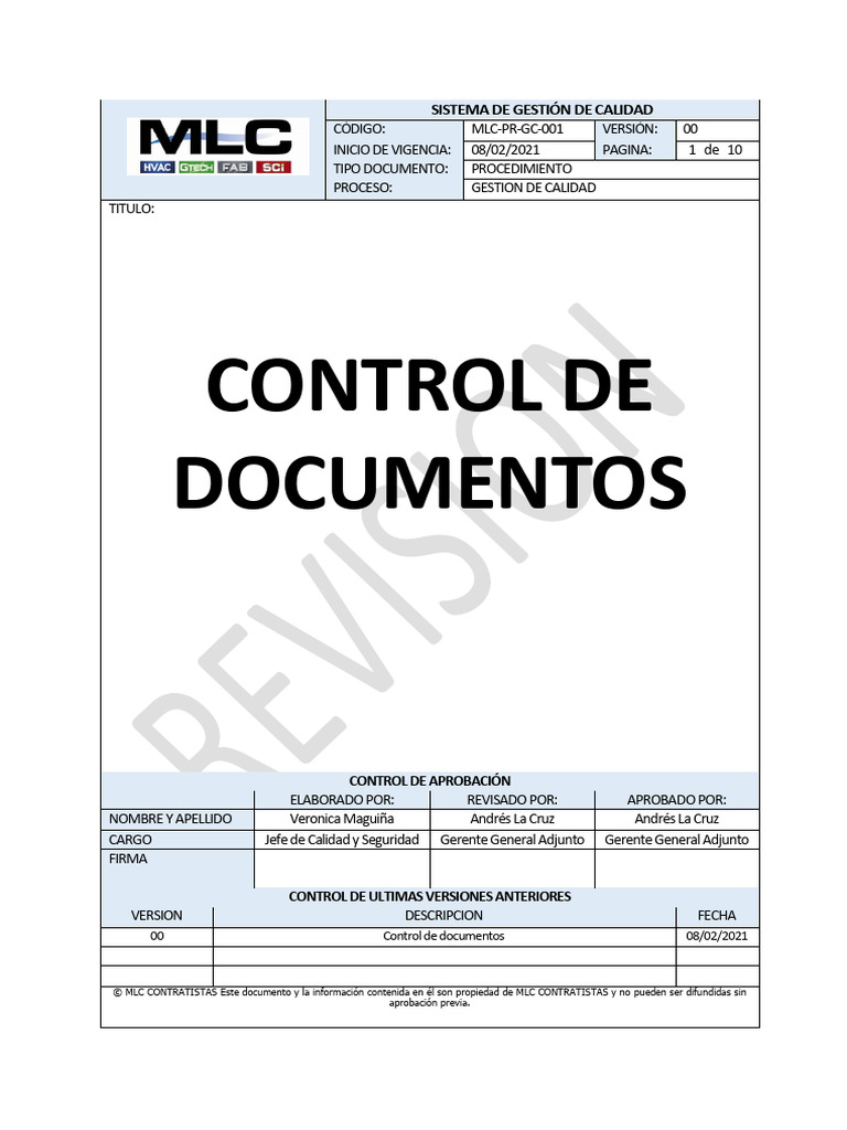 MLC-PR-GC-001 Procedimiento Control de Documentos REV | PDF | Sistema ...