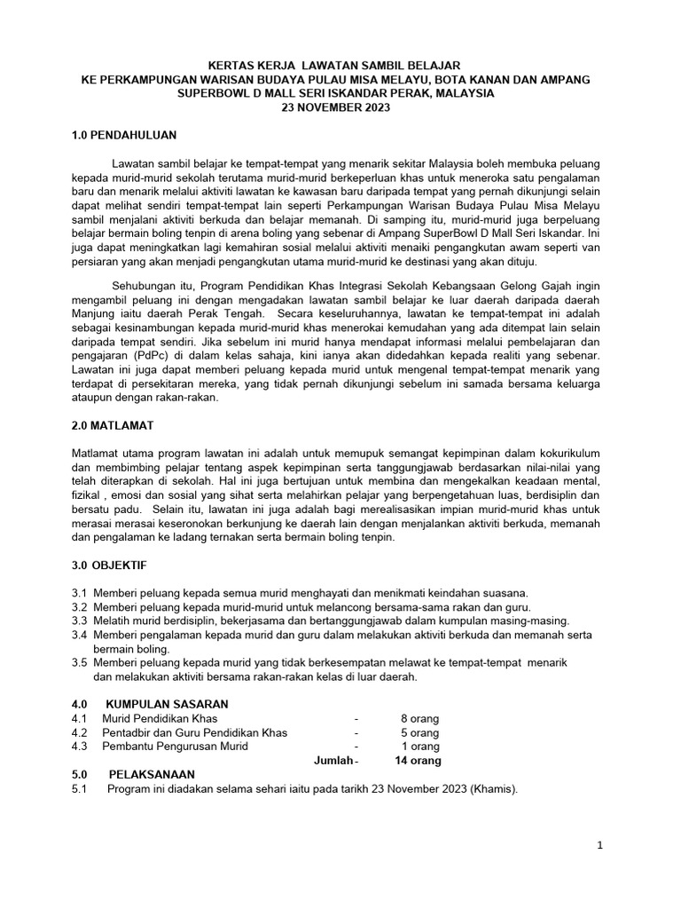 Kertas Kerja Lawatan Ke Bota Kanan | PDF