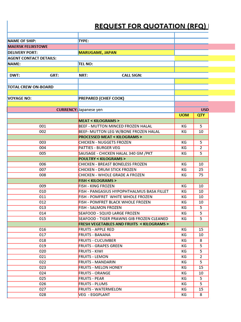 RFQ for Maersk Felixstowe Supplies | PDF | Pasta | Cakes