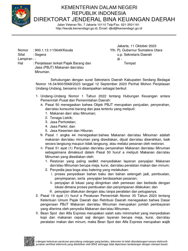 Surat Jawaban PBJT Sergai TTE | PDF