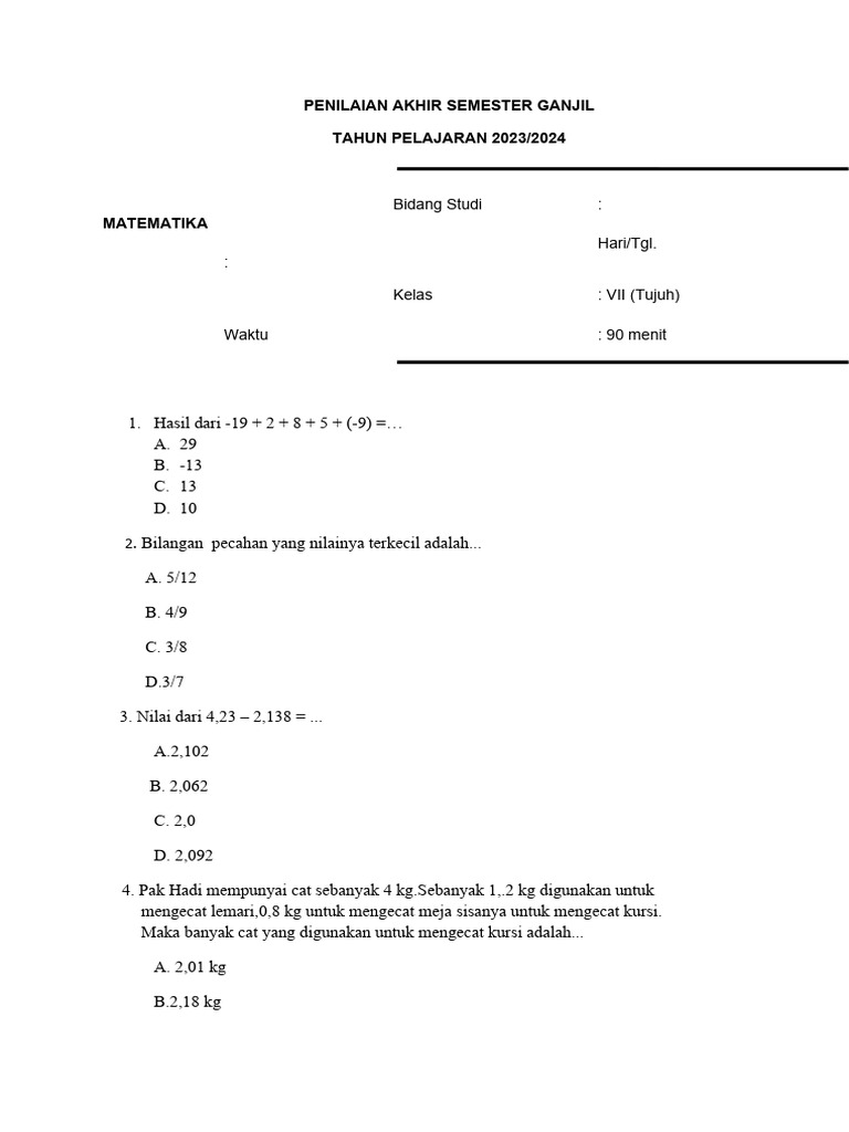 Soal MTK Ra Ganjil | PDF | Metode & Bahan Ajar