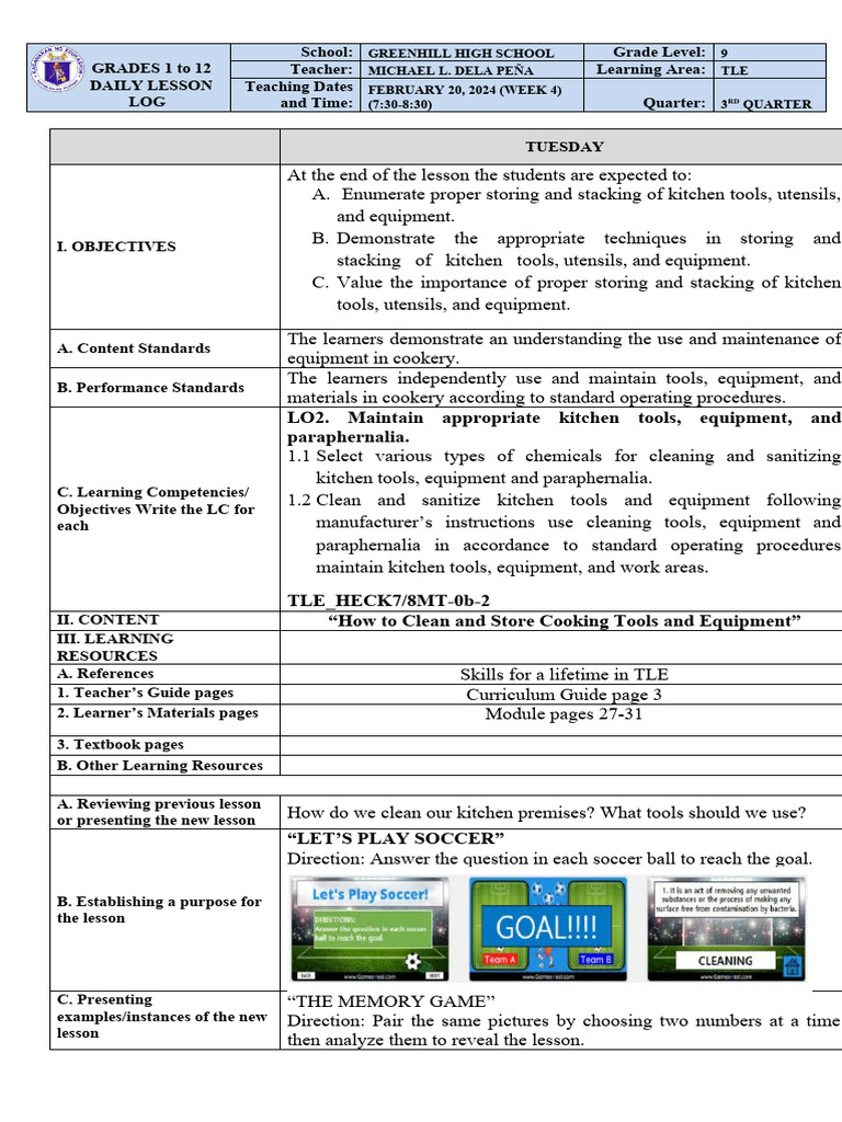 LO2. Maintain Appropriate Kitchen Tools, Equipment, and Paraphernalia ...