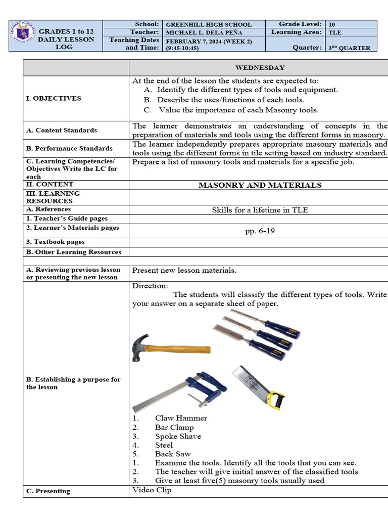 Masonry and Materials: Greenhill High School 10 Michael L. Dela Peña ...