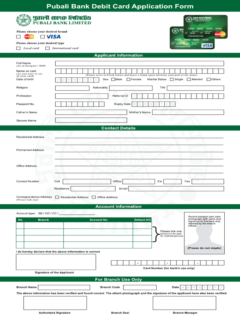 Debit Card App Form | PDF