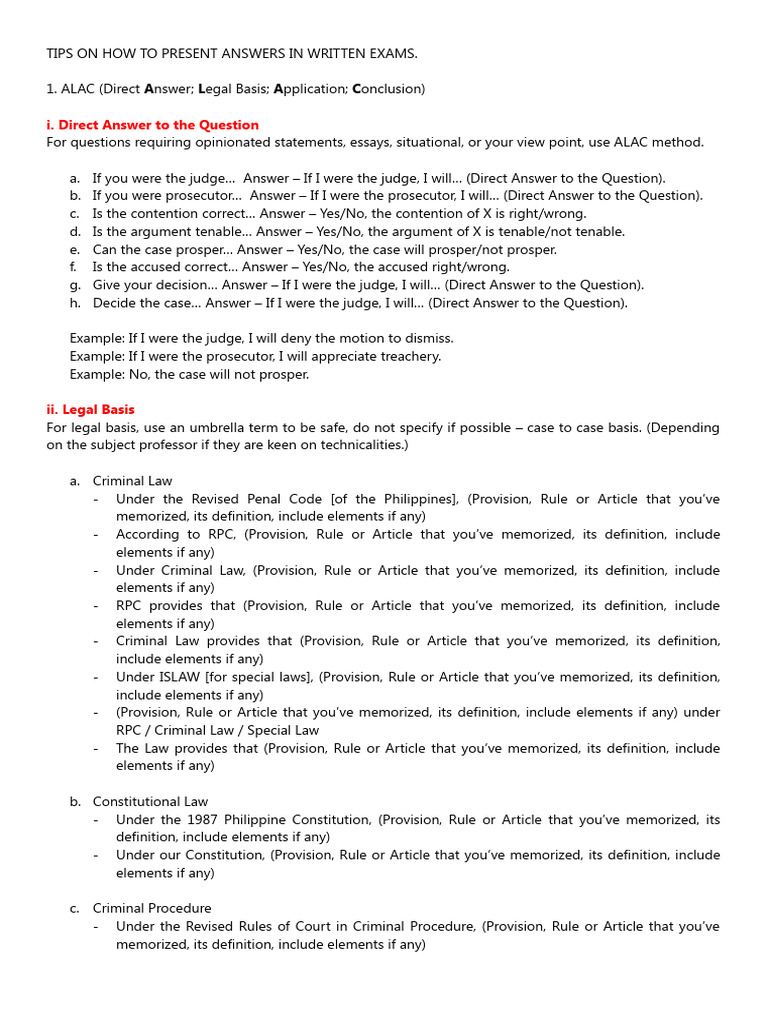 Tips On How To Present Answers in Written Exams | PDF | Prosecutor ...