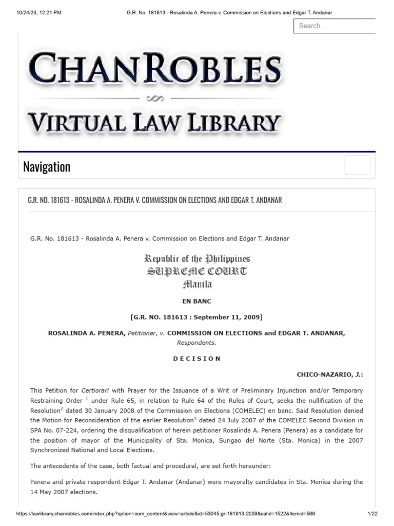 G.R. No. 181613 - Rosalinda A. Penera v. Commission On Elections and ...