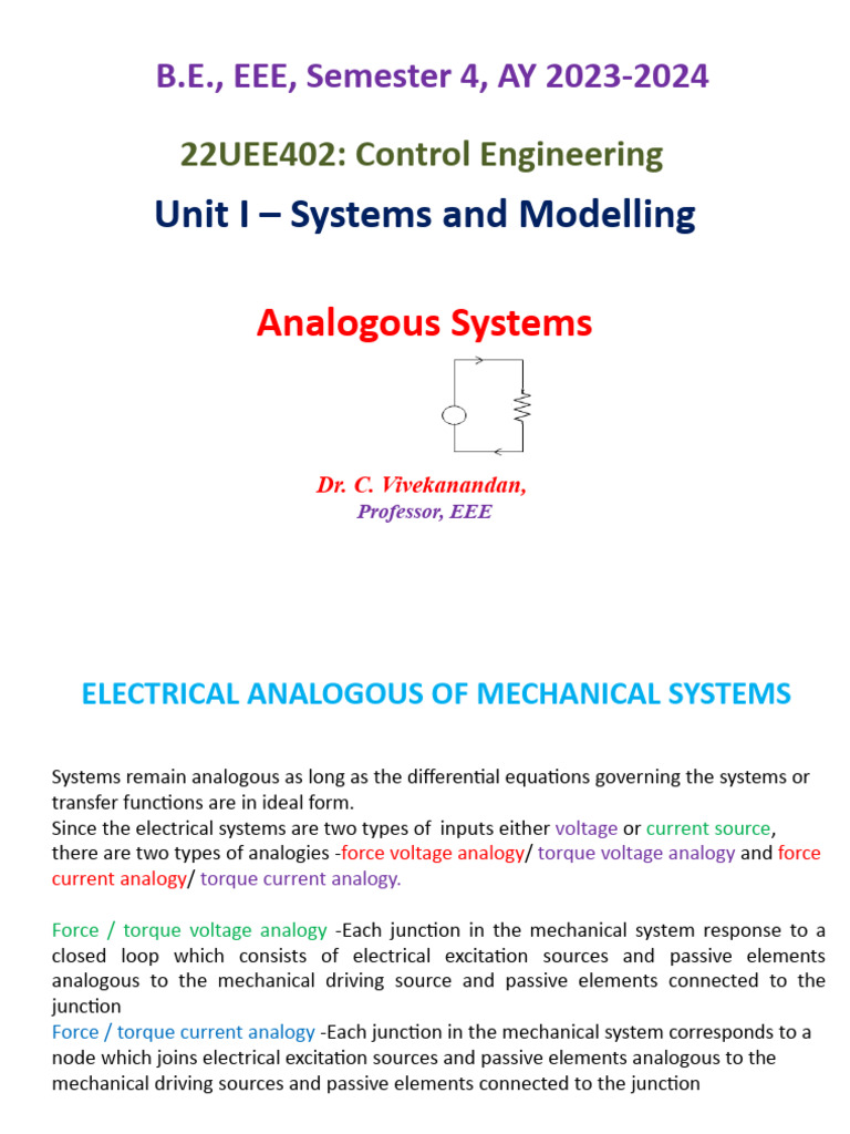 Analogous System Notes | PDF | Force | Voltage