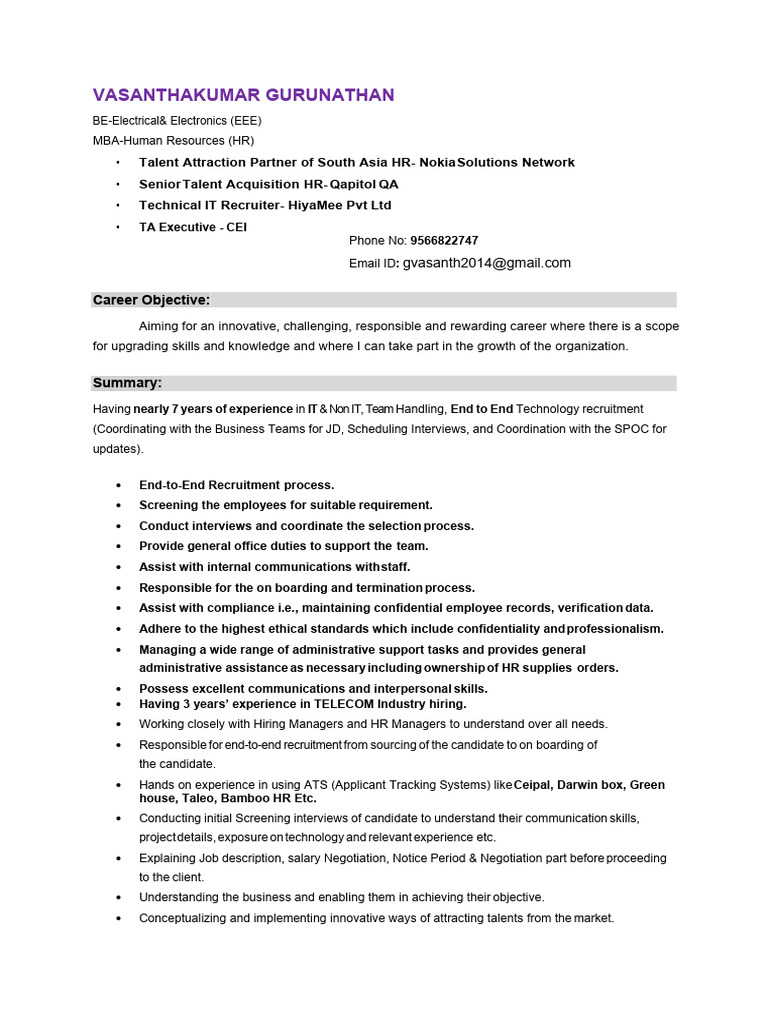 Vasanthakumar's Resume | PDF | Career & Growth | Business