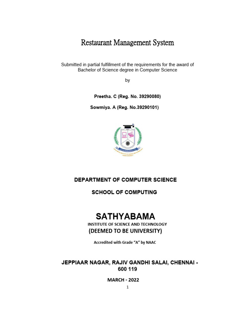 Restaurant Management | PDF | Computing