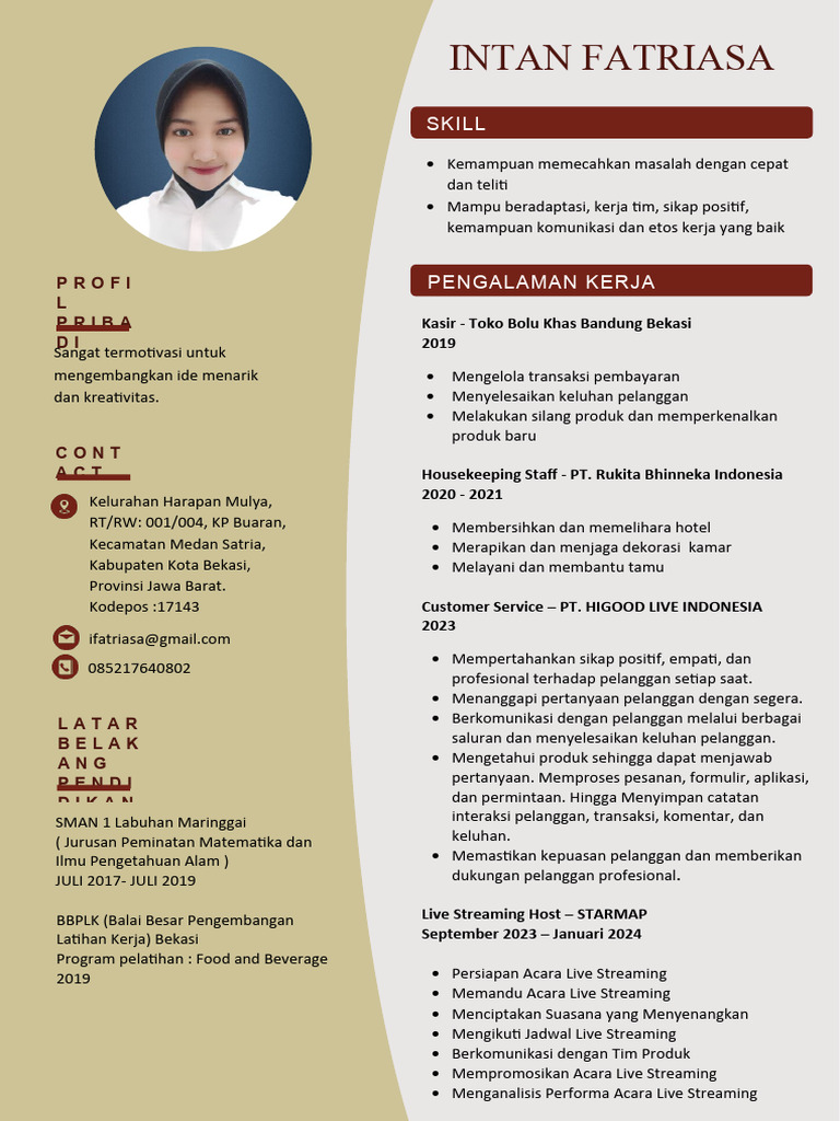CV Intan | PDF | Karier & Perkembangan | Bisnis