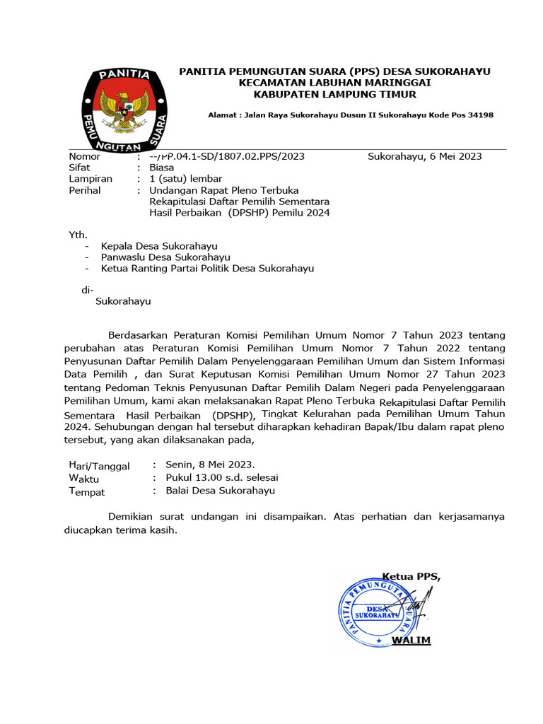 Draft Undangan DPSHP PPS - PPK | PDF