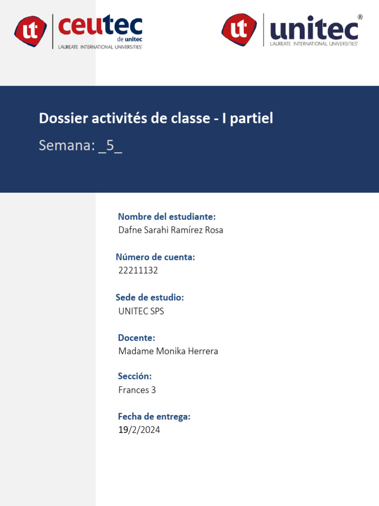 Dossier Activités de Classe Dafne Ramirez Frances 3 | PDF