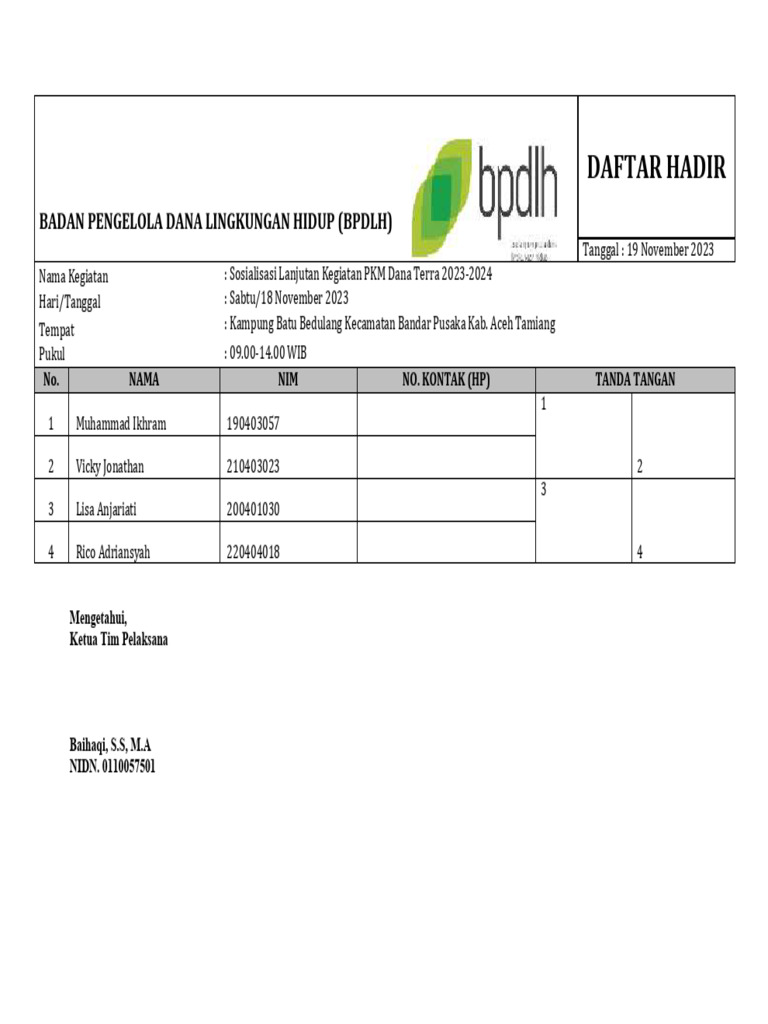 Absensi Mahasiswa PKM Dana Terra 2024 | PDF