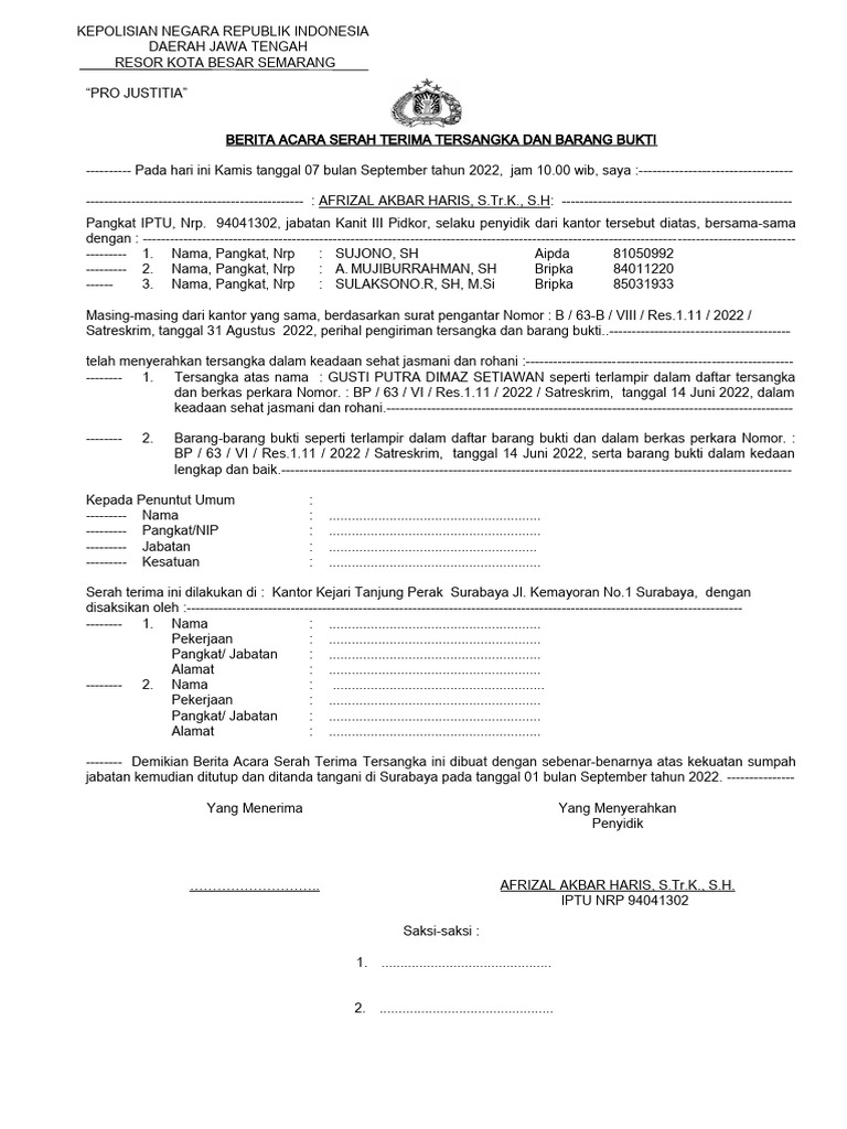 BA Serah Terima Tersangka Dan BB | PDF