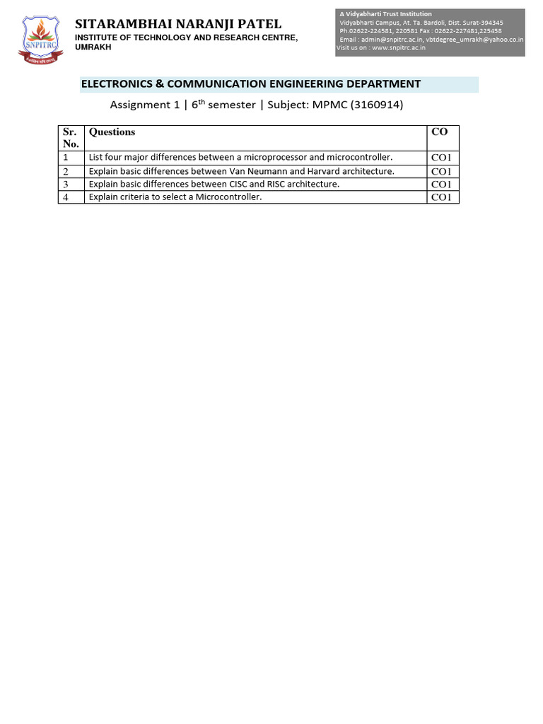 Assignment 1 Solution | PDF | Microcontroller | Central Processing Unit