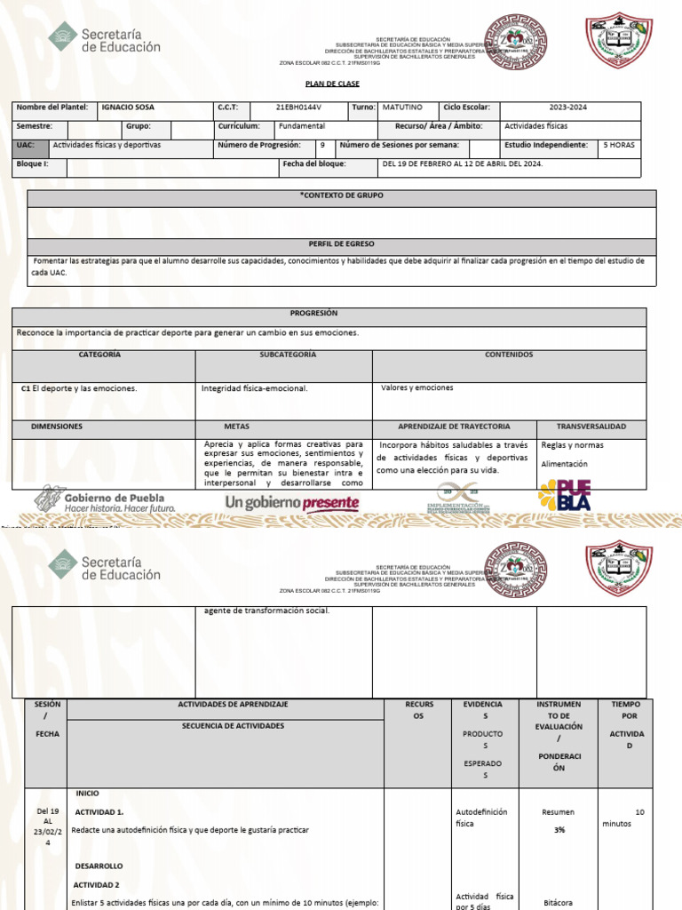 1actividades Fisicas y Deportivas | PDF | Las emociones | Plan de estudios