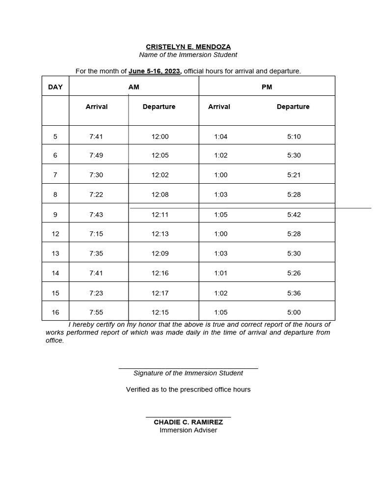 Immersion Student Attendance Report | PDF