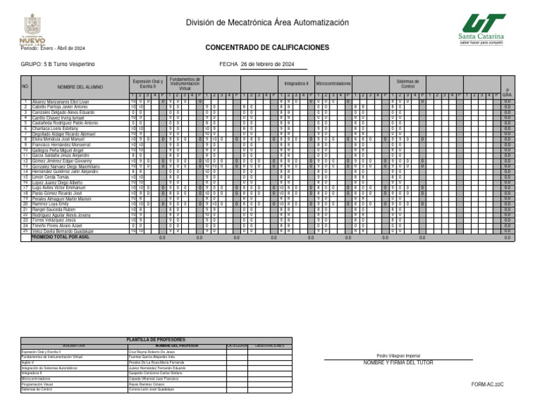 PRN Concentrado Calificaciones - jsp-3 | PDF