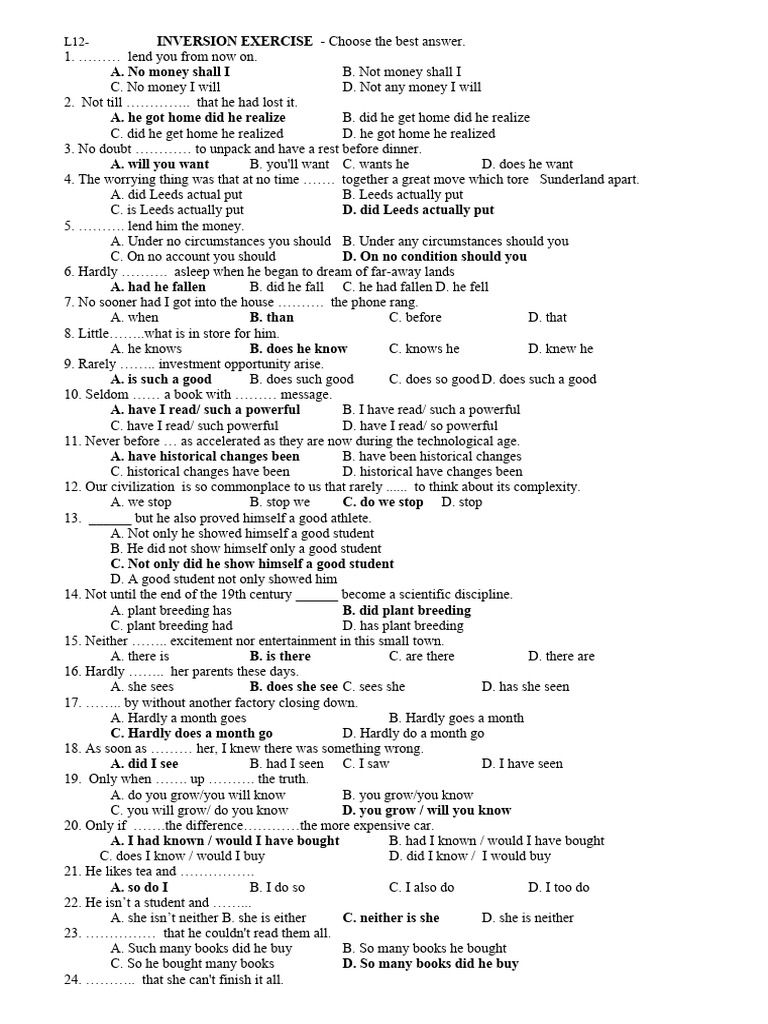 Ex - đảo ngữ, câu tt | PDF