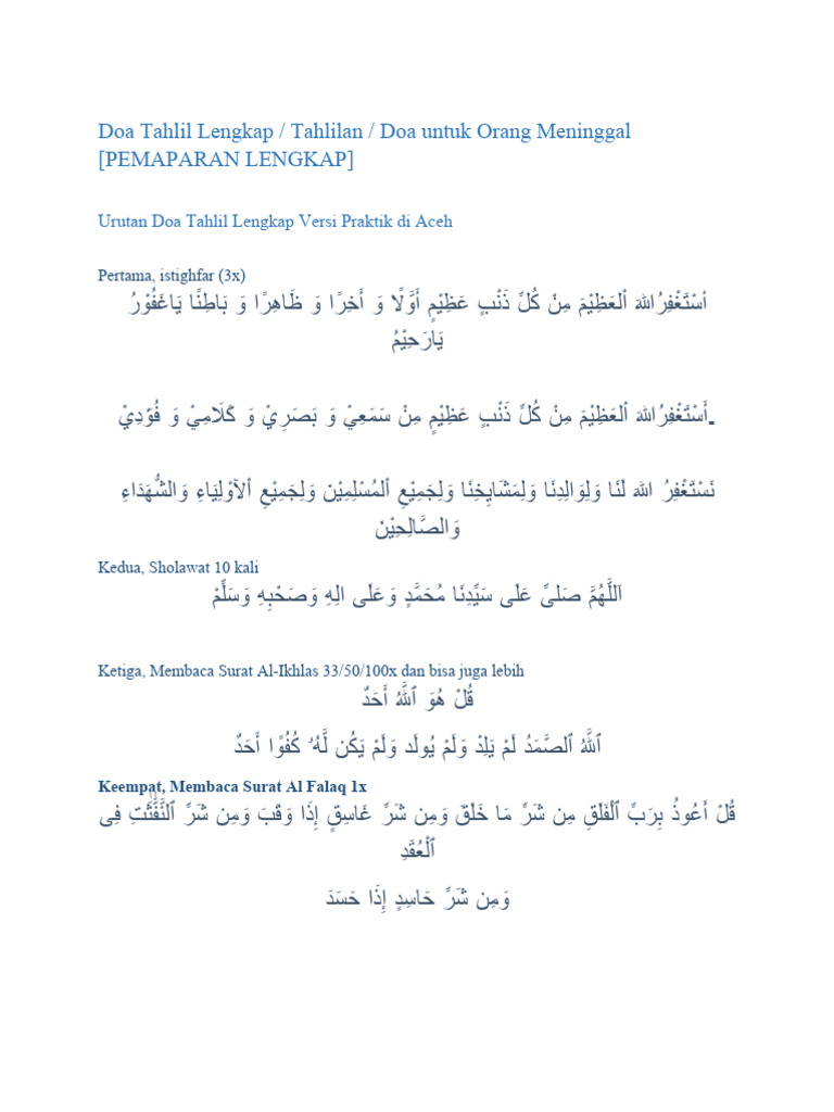 Doa Tahlil Lengkap Tahlilan Doa Untuk Orang Meninggal (PEM | PDF