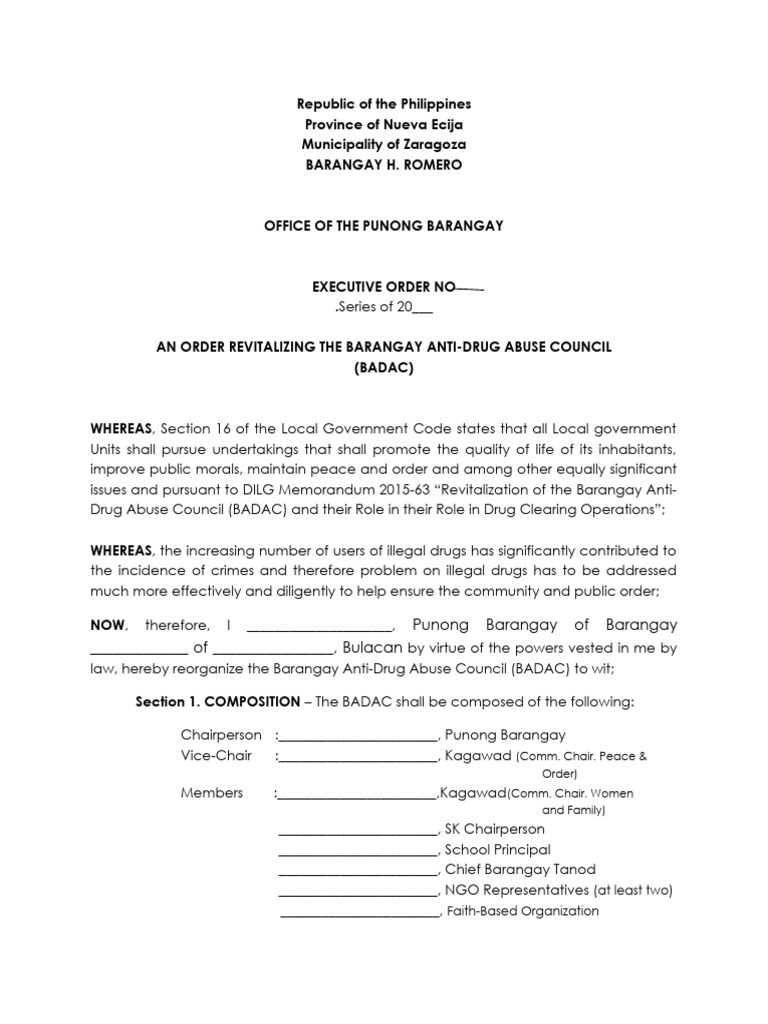 Executive Order - Badac | PDF | Substance Abuse | Government