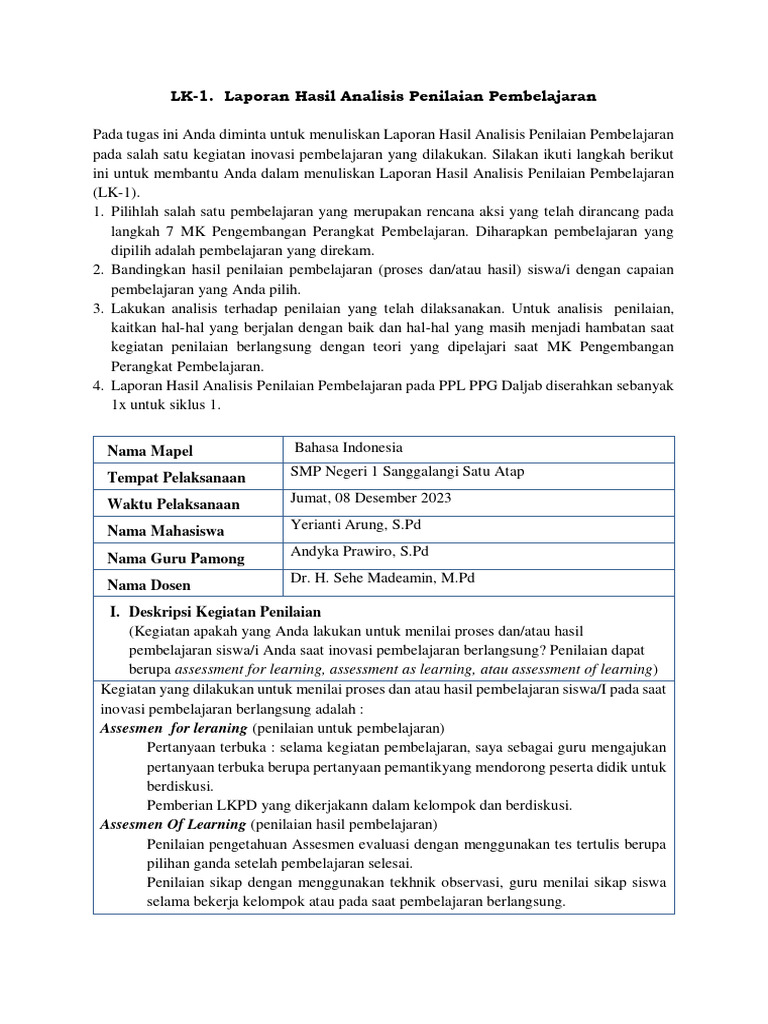 LK 1 Laporan Hasil Analisis Pembelajaran | PDF