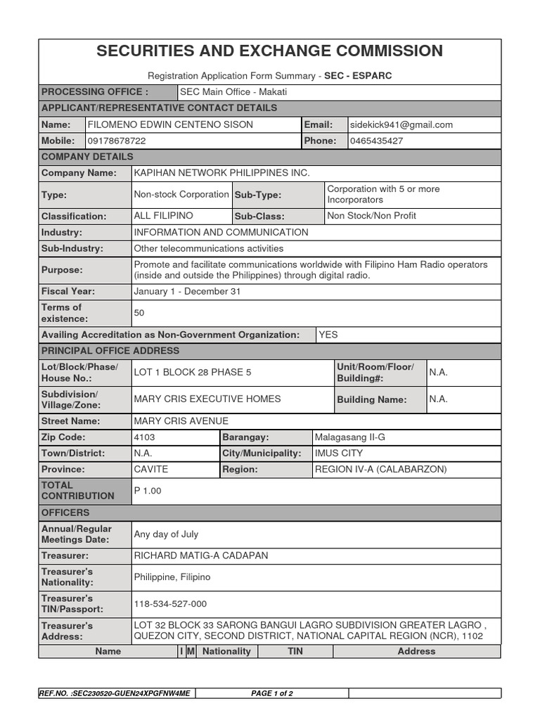 Application Summary Form | PDF | Metro Manila | Information And Communications Technology