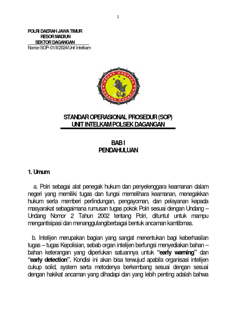 Sop Unit Intelkam Polsek Dagangan | PDF | Komputer