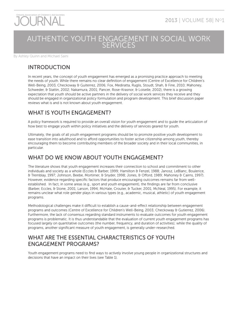 Authentic Youth Engagement in Social Work | PDF | Career & Growth