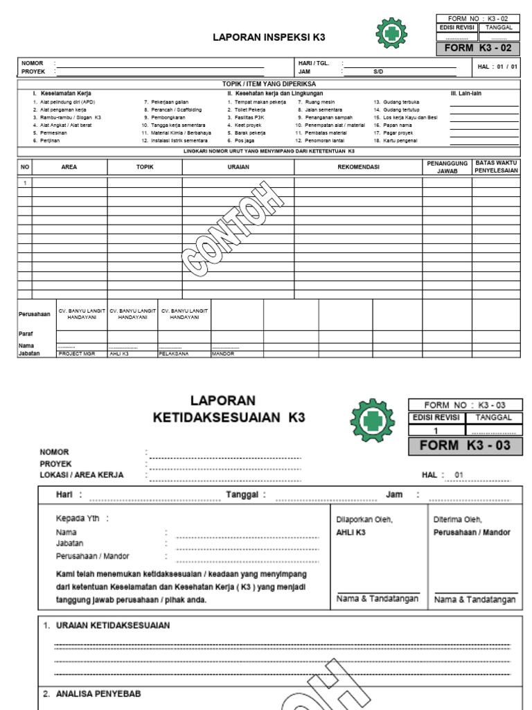 Laporan Inspeksi K3 Proyek Konstruksi | PDF