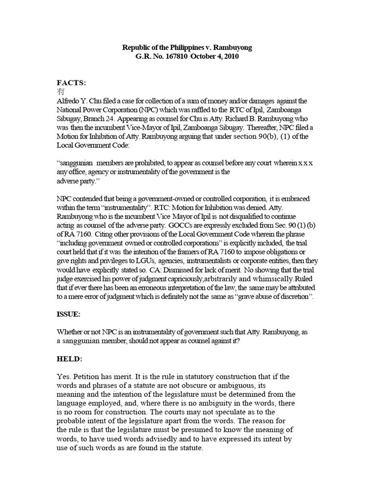 45 - Republic of The Phil. v. Rambuyong | PDF | Statutory ...
