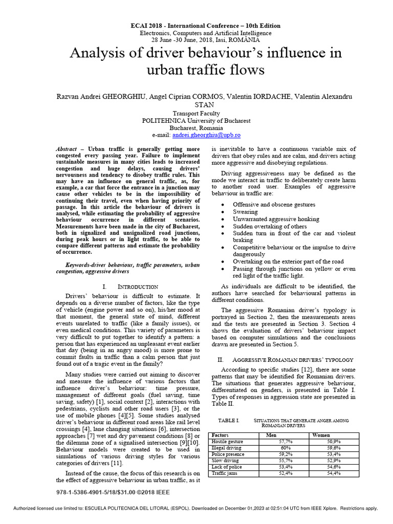 Analysis of Driver Behaviours Influence in Urban Traffic Flows | PDF ...