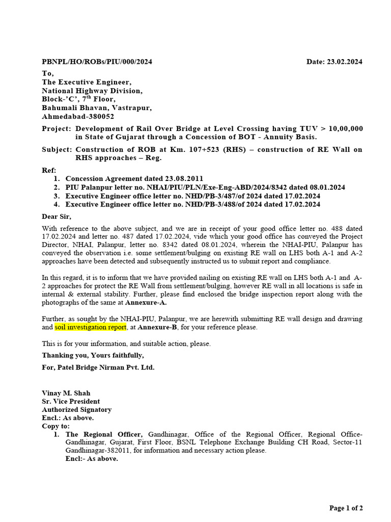 ROB Draft Letter - Construction of ROB at Km. 107+523 (RHS ...