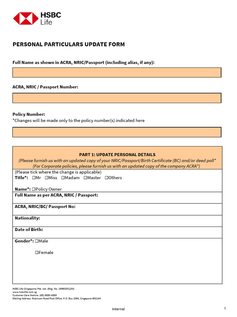 HSBC Life - Personal Particulars Update Form For Corporate - GI and HI ...