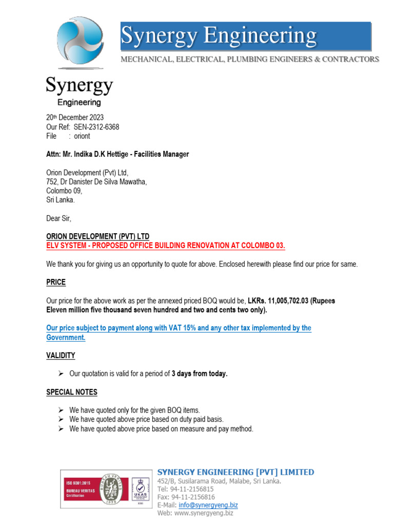 ELV System Quotation for Renovation | PDF | Electrical Wiring ...