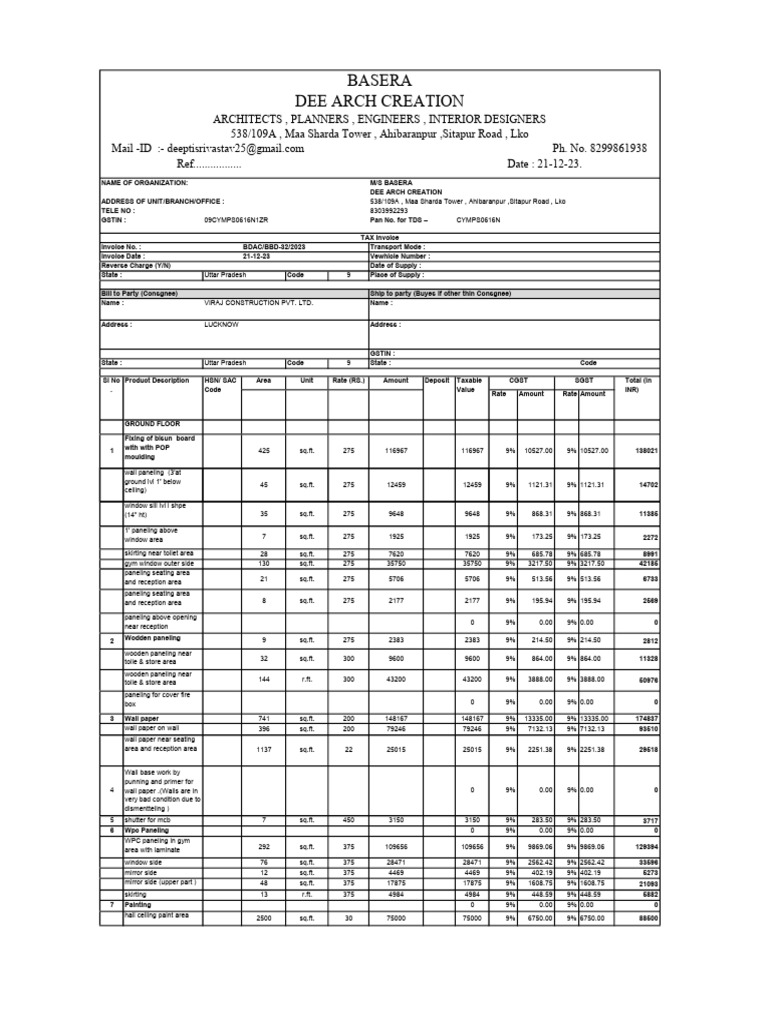 Final Bill 22-12-23 | PDF | Architectural Elements | Building Engineering