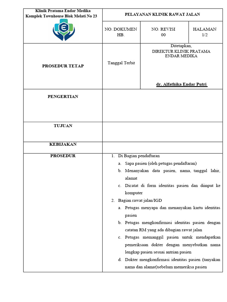 Sop Pelayanan Klinik Rawat Jalan Pdf