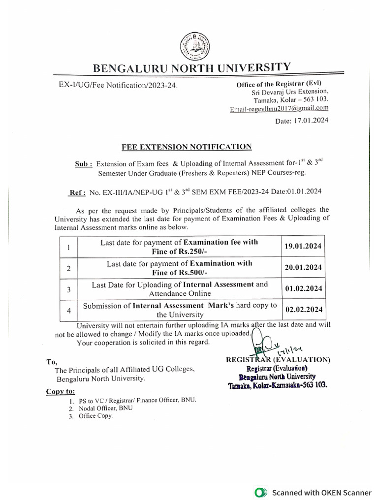 Extension of NEP Ug 1st & 3rd Sem Fee Notification | PDF