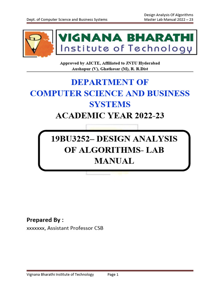 Daa Master Labmanual | PDF | Algorithms | Dynamic Programming Daa Master Labmanual | PDF | Algorithms | Dynamic Programming