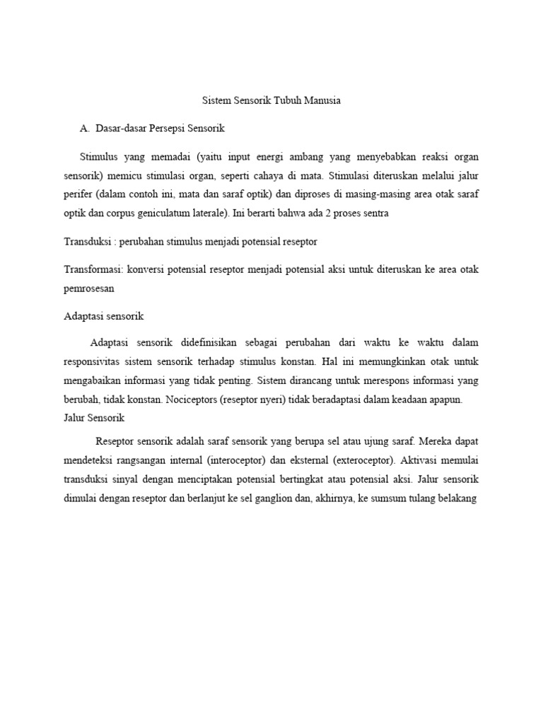 Resume Sistem Sensorik Tubuh Manusia | PDF | Sains & Matematika