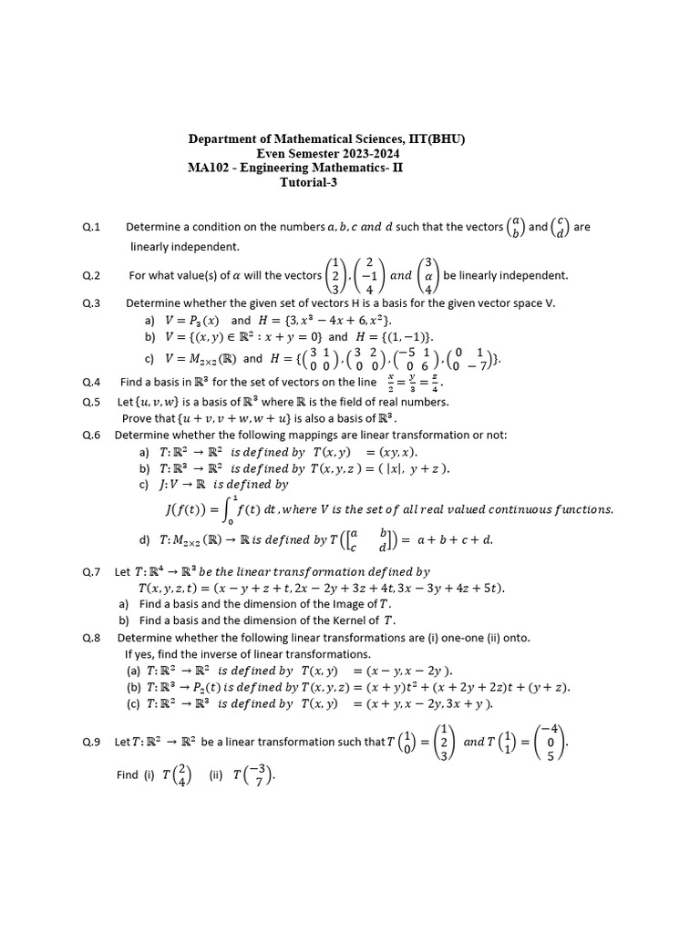 Tutorial 3 | Download Free PDF | Linear Map | Basis (Linear Algebra) Tutorial 3 | Download Free PDF | Linear Map | Basis (Linear Algebra)