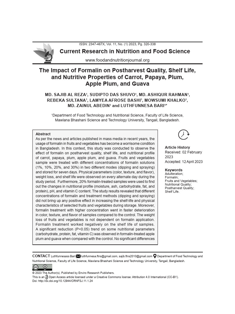 Nutrition Vol11 No1 320-338 | PDF | Vegetables | Shelf Life