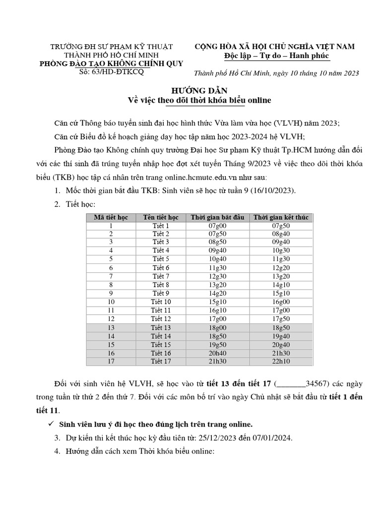 HD Xem Thoi Khoa Bieu 2023 | PDF